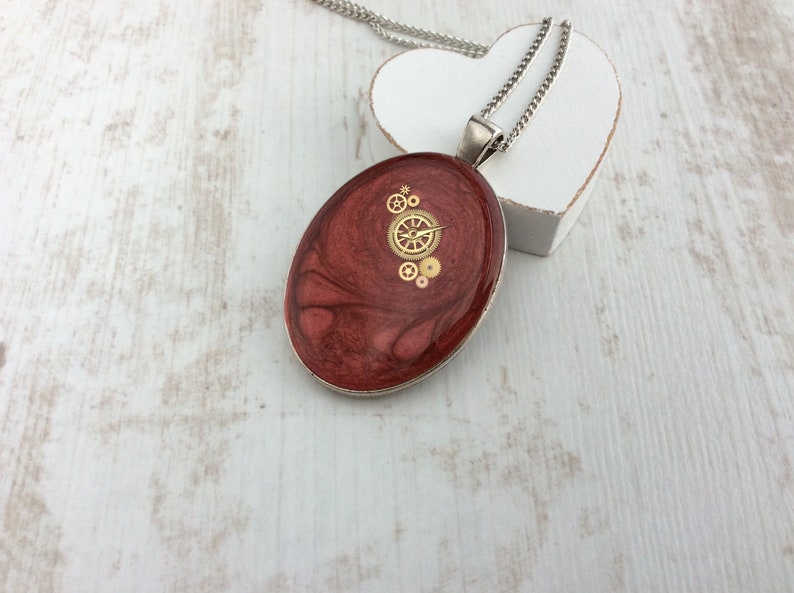 Oval Pendant, Long Necklace, Large Pendant, Red Necklace With Pendant ...