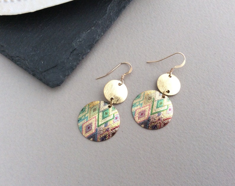 Aztec Earrings, Gold Earrings, Tribal Earrings, Round Bronze, Geometric ...