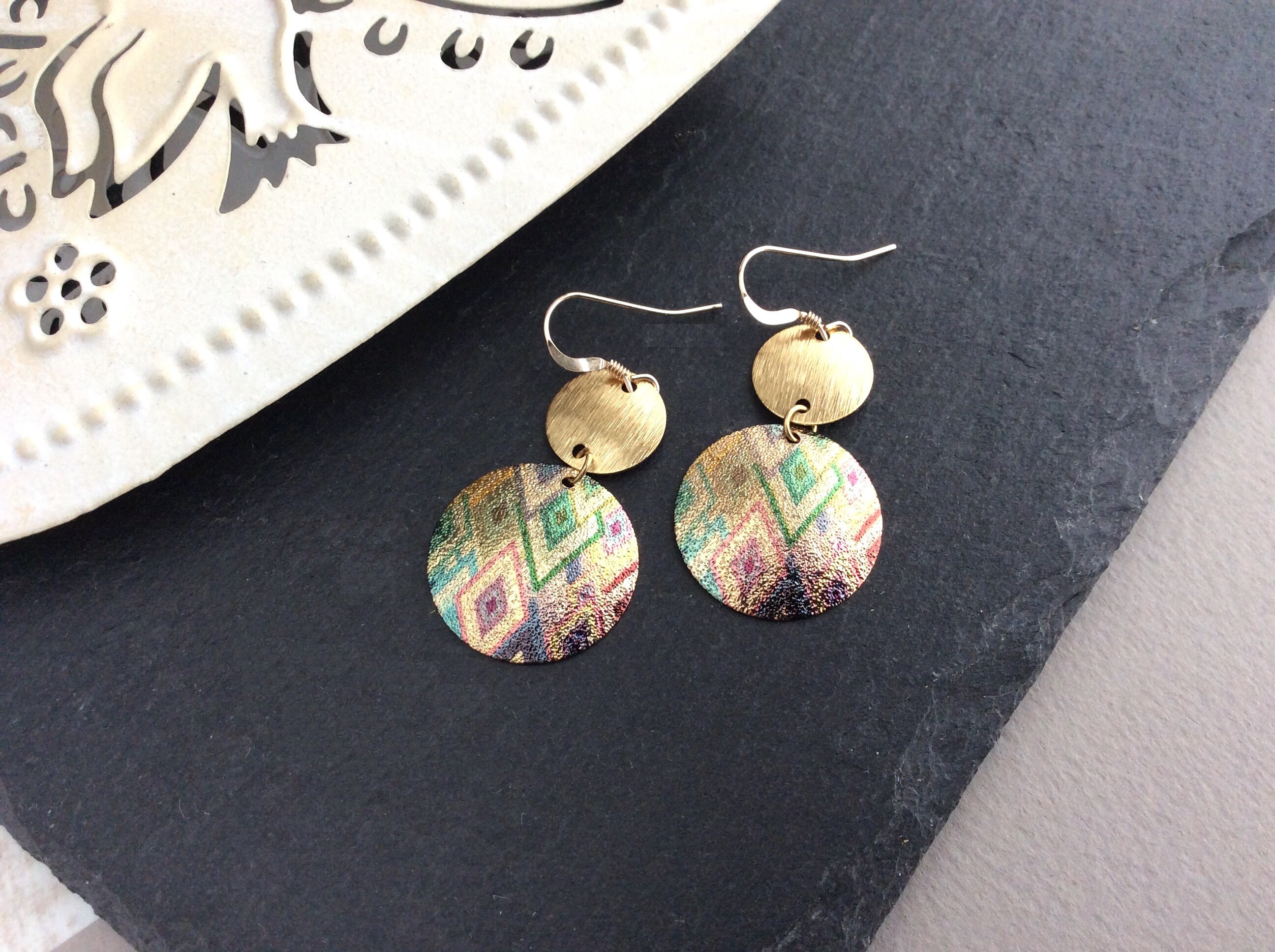 Aztec Earrings, Gold Earrings, Tribal Earrings, Round Bronze, Geometric ...