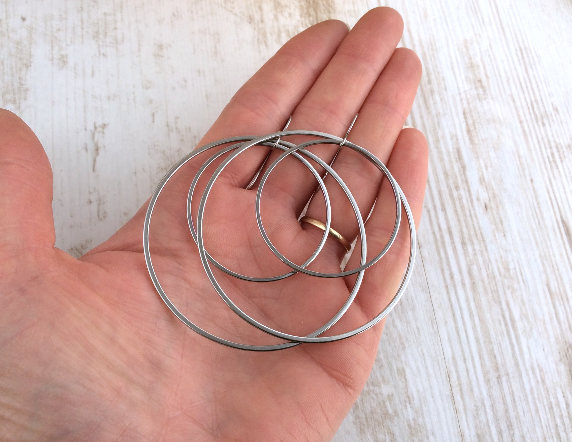 Large Hoops, Silver Hoop Earrings, Double Hoops, Two Hoops, Stainless ...