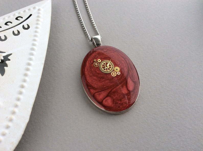 Oval Pendant, Long Necklace, Large Pendant, Red Necklace With Pendant ...