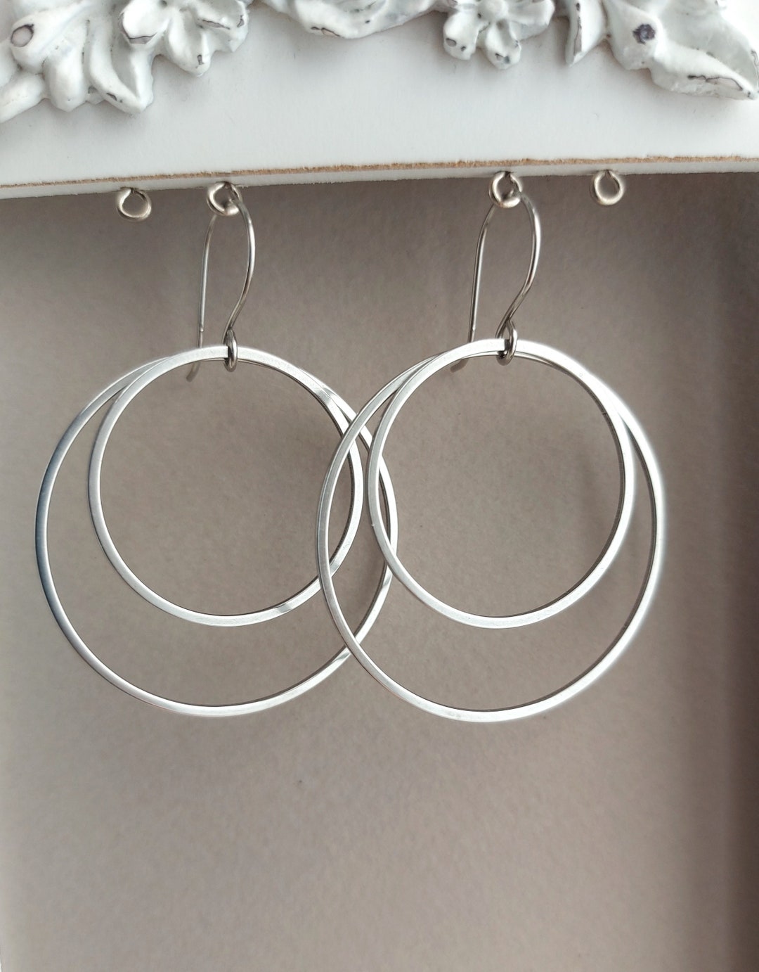 Large Hoops Silver Hoop Earrings Double Hoops Two Hoops - Etsy
