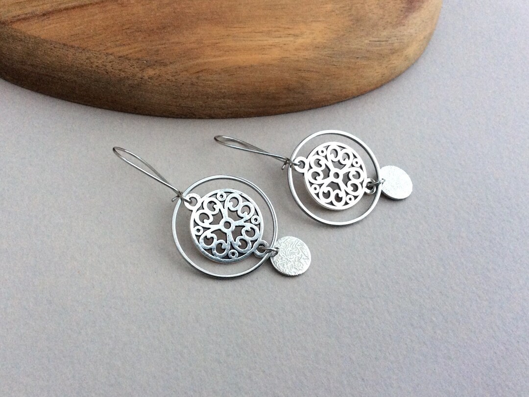 Stainless Steel Kidney Wires, Mandala Circle Earrings, Boho Drop ...