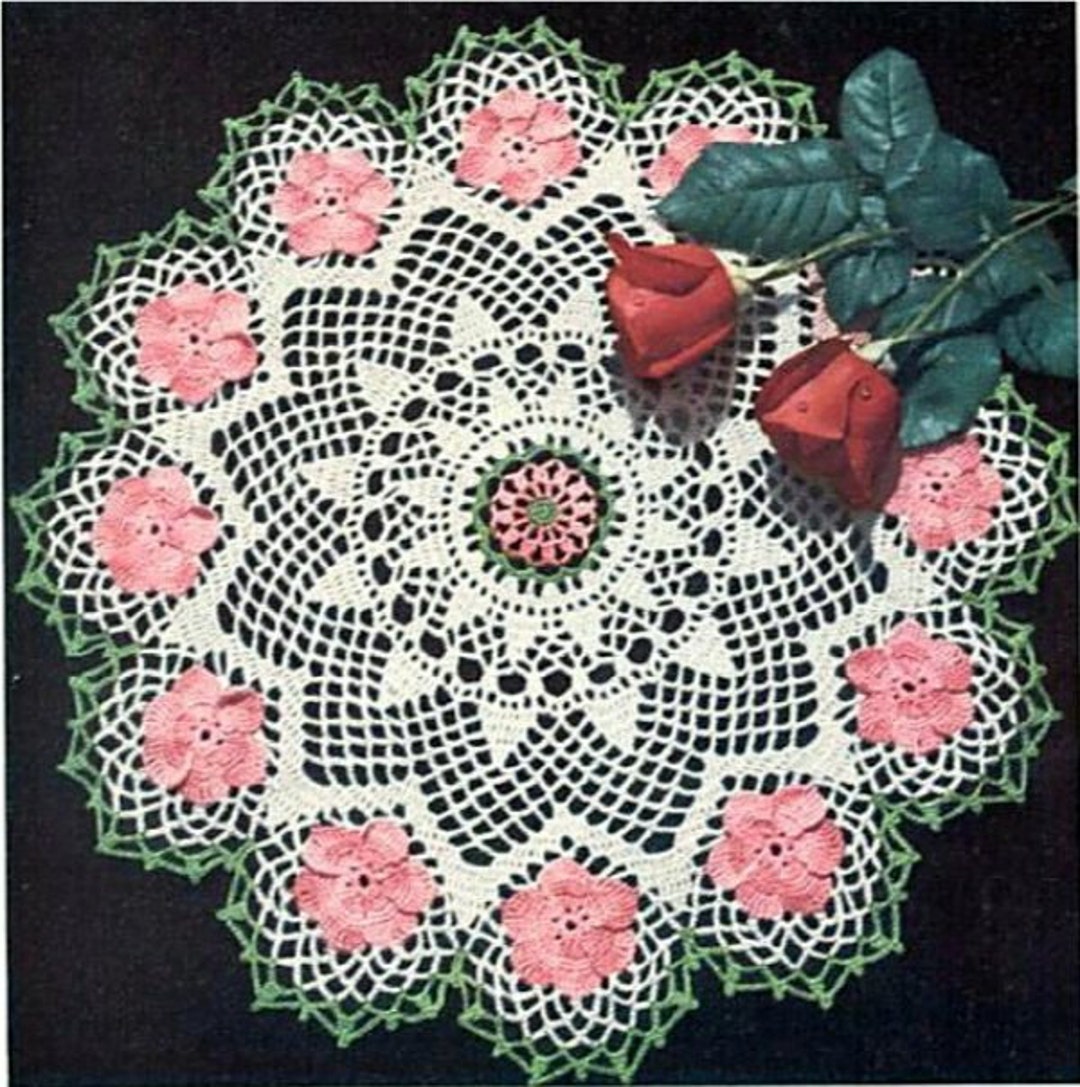 Wild Rose Crochet Doily Pattern Retyped Large Print Pattern PDF # ST135 ...