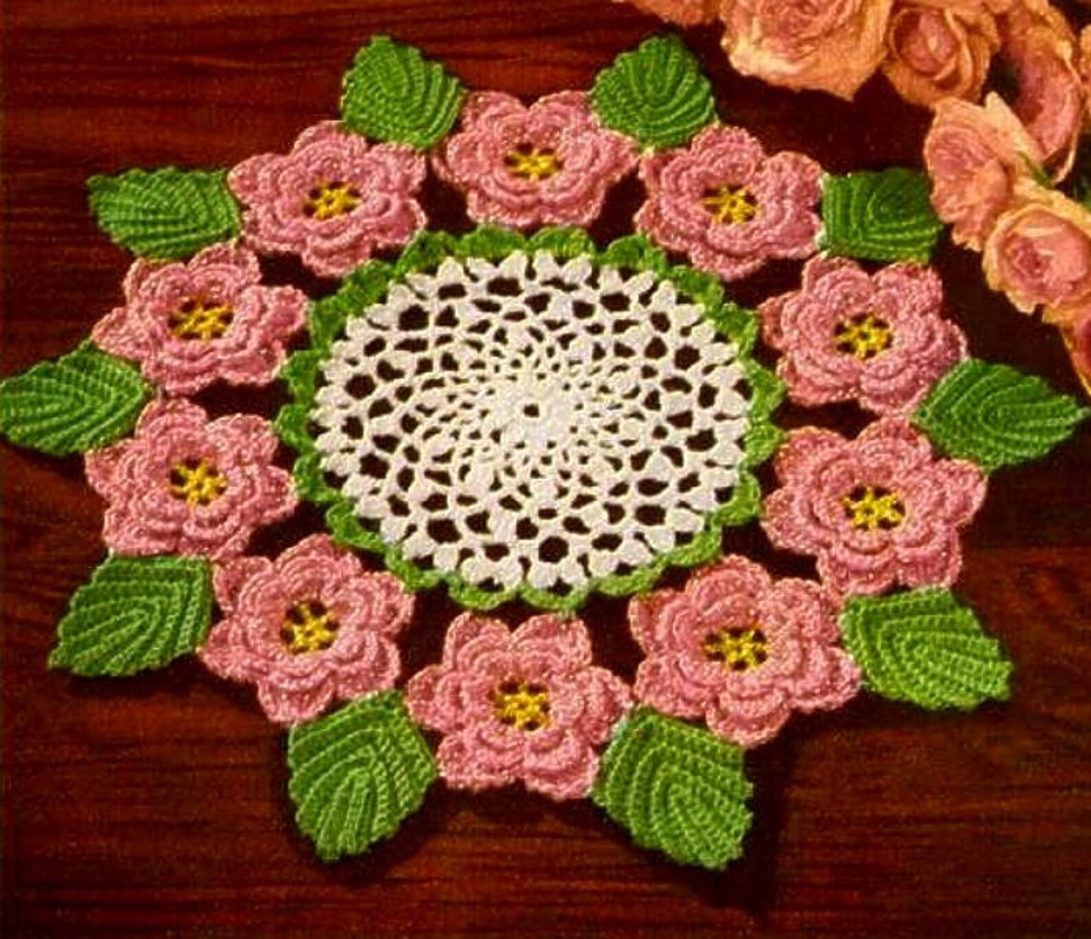 The Rose Crochet Doily Pattern Retyped Large Print Pattern PDF # ST120 ...