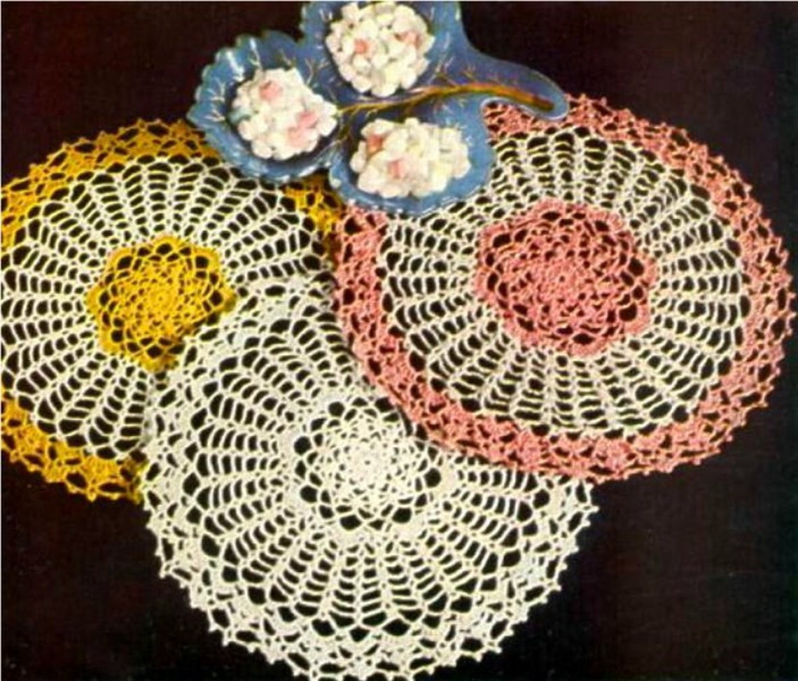 2 Color Crochet Candy Dish Doily Pattern Retyped Large Print Pattern ...