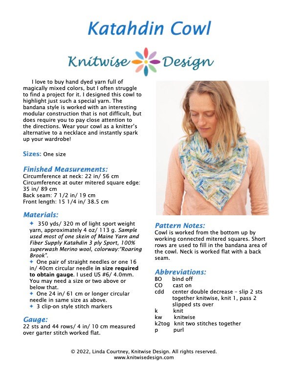 Mitered Square Cowl Knitting Pattern, PDF, Bandana Style Knitted Cowl ...