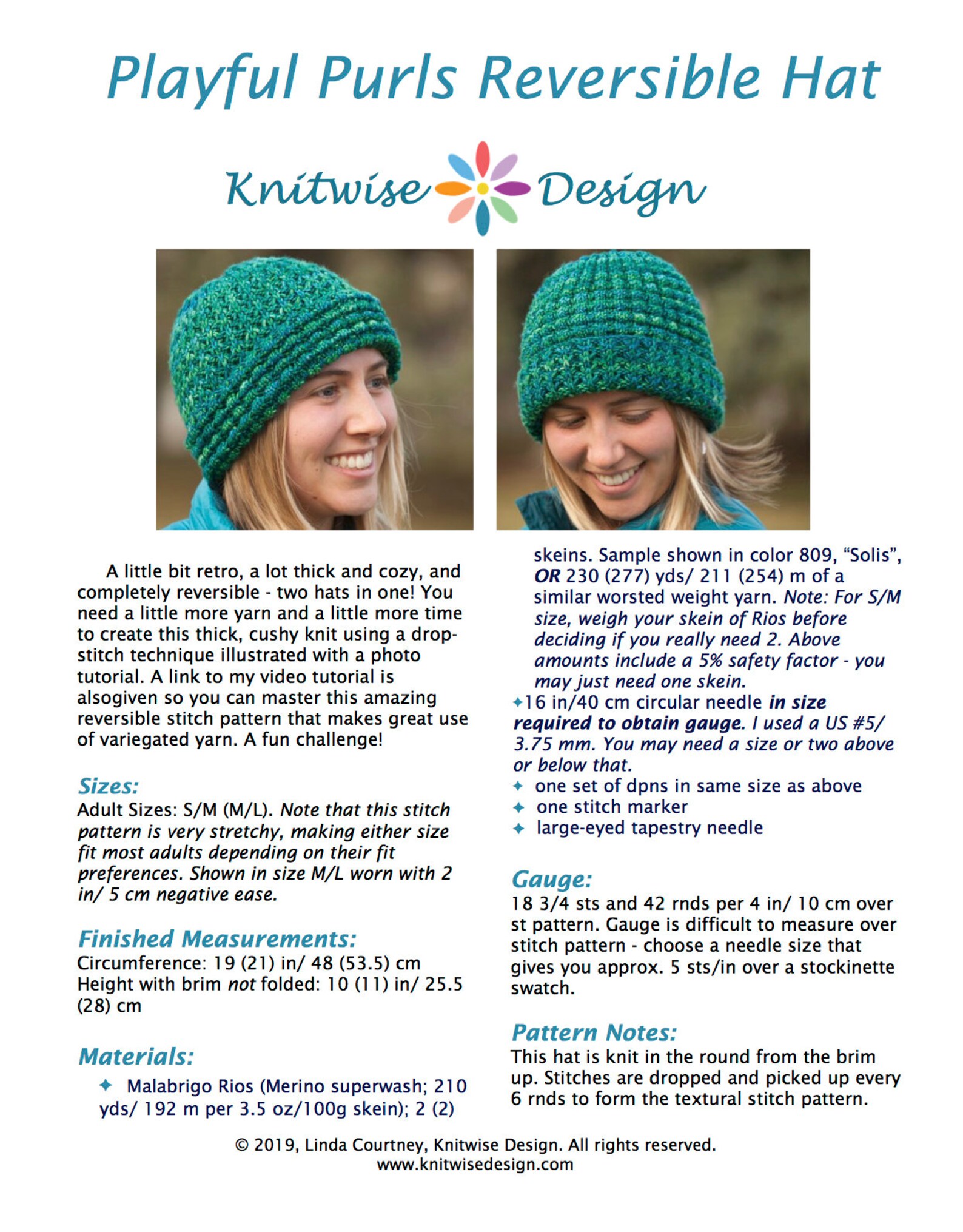 Reversible Hat Knitting Pattern PDF, Knitted Hat Pattern, Reversible ...