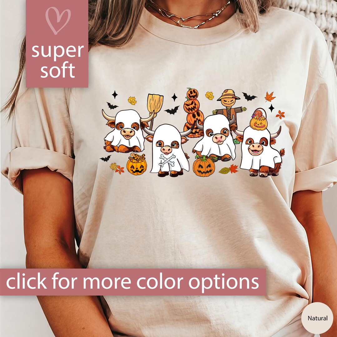 Highland Cow Ghost Shirt Halloween Gift for Her, Funny Cow Tshirt Gift ...