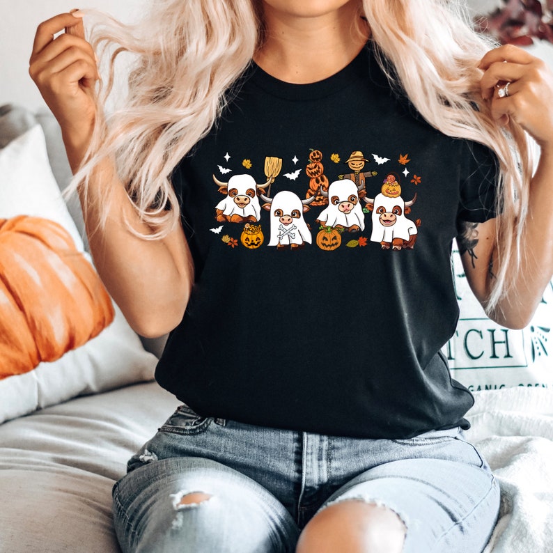 Highland Cow Ghost Shirt Halloween Gift for Her, Funny Cow Tshirt Gift ...