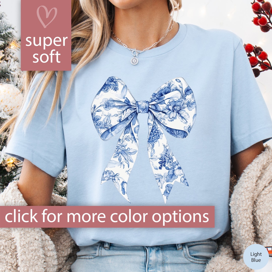 Bow Shirt Women, Toile De Jouy Bow Tshirt for Women, Girly Aesthetic ...
