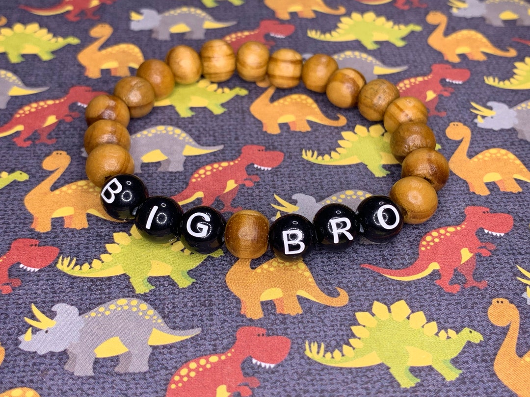 Boys Bracelet W/ 8mm Wooden Beads & "big Bro" Black and White Acrylic ...