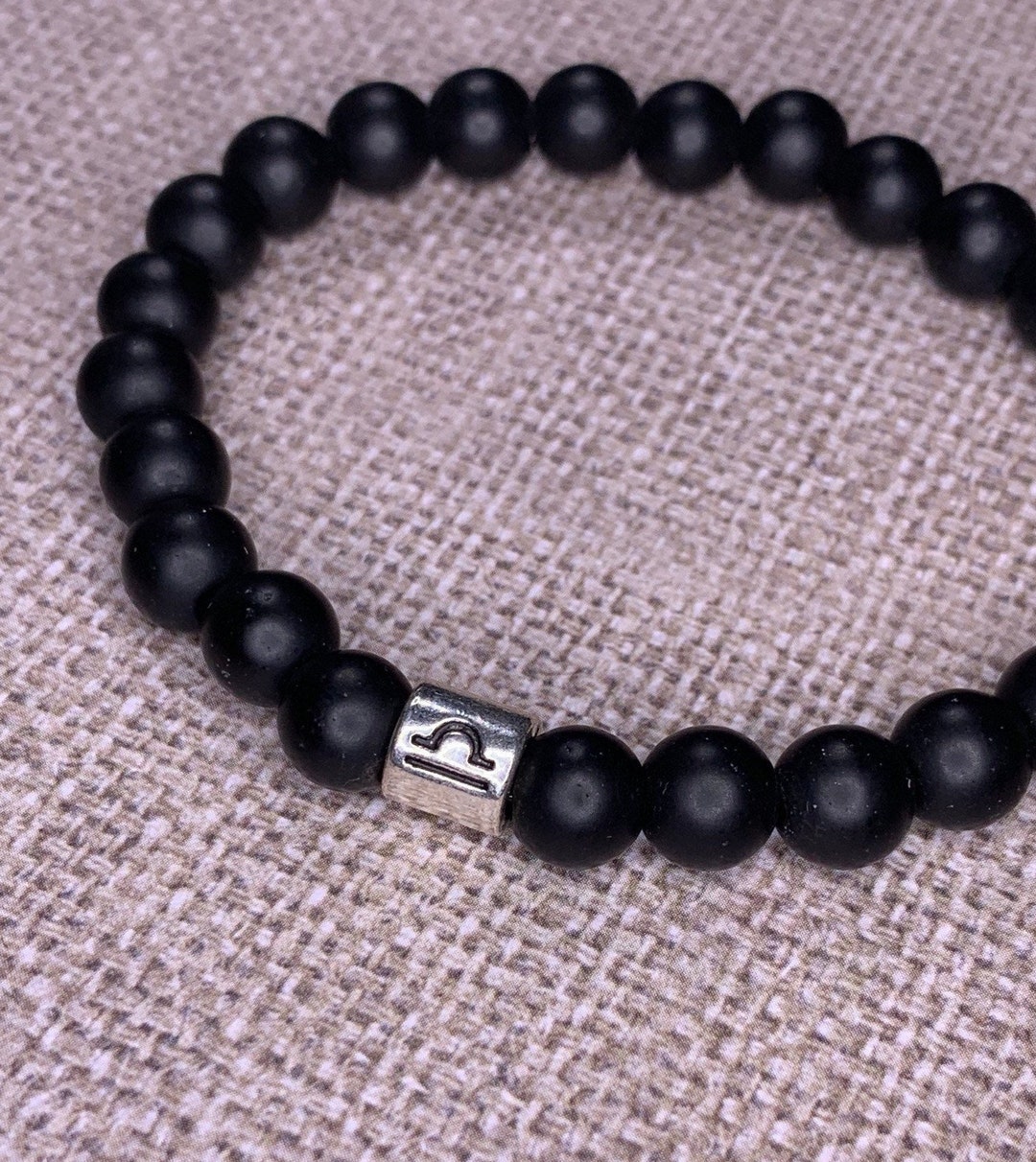 Personalized Zodiac Sign Bracelet: 8mm Black Stone, Glass, or Acrylic ...