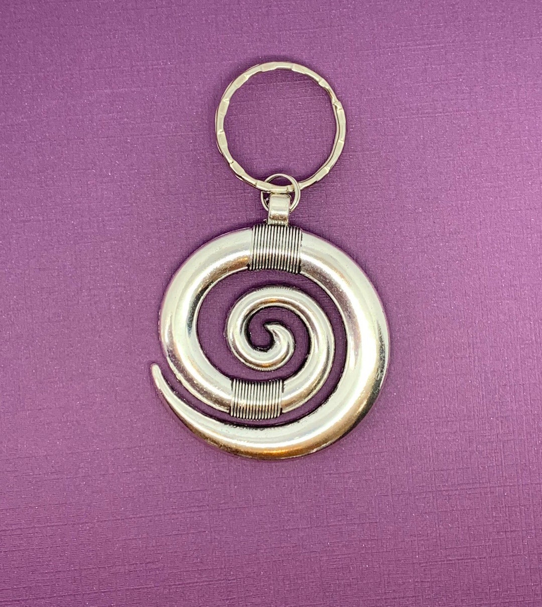 Keychain With Large Antique Silver Spiral/vortex Symbol & Optional ...