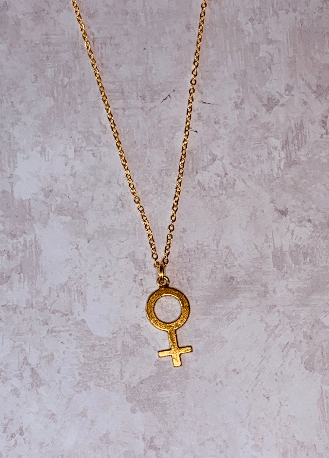Statement Jewelry - Gold Chain Necklace With Female Symbol or Venus ...