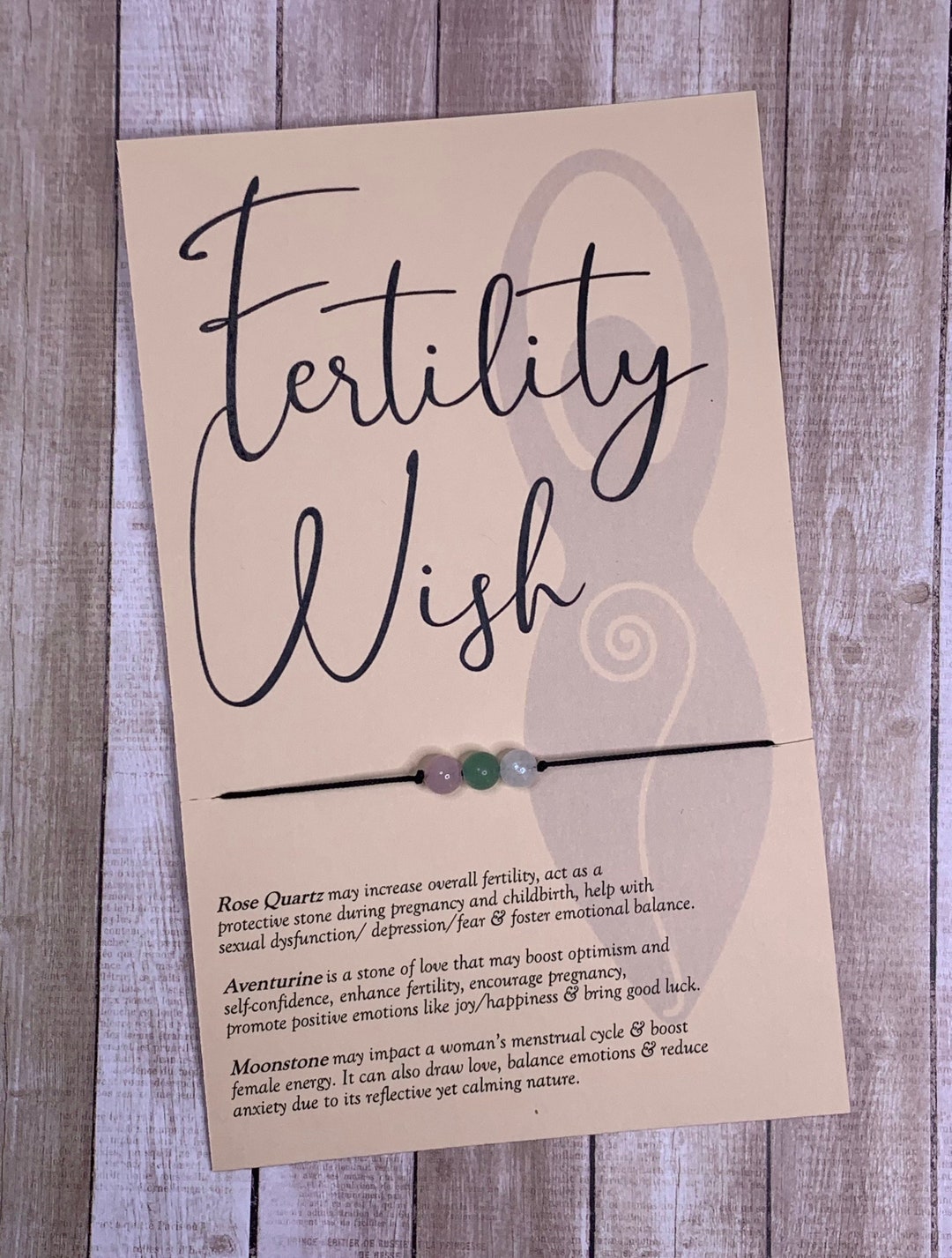 Pregnancy/ivf Wish Bracelet on Fertility Goddess Card - 6mm Genuine ...