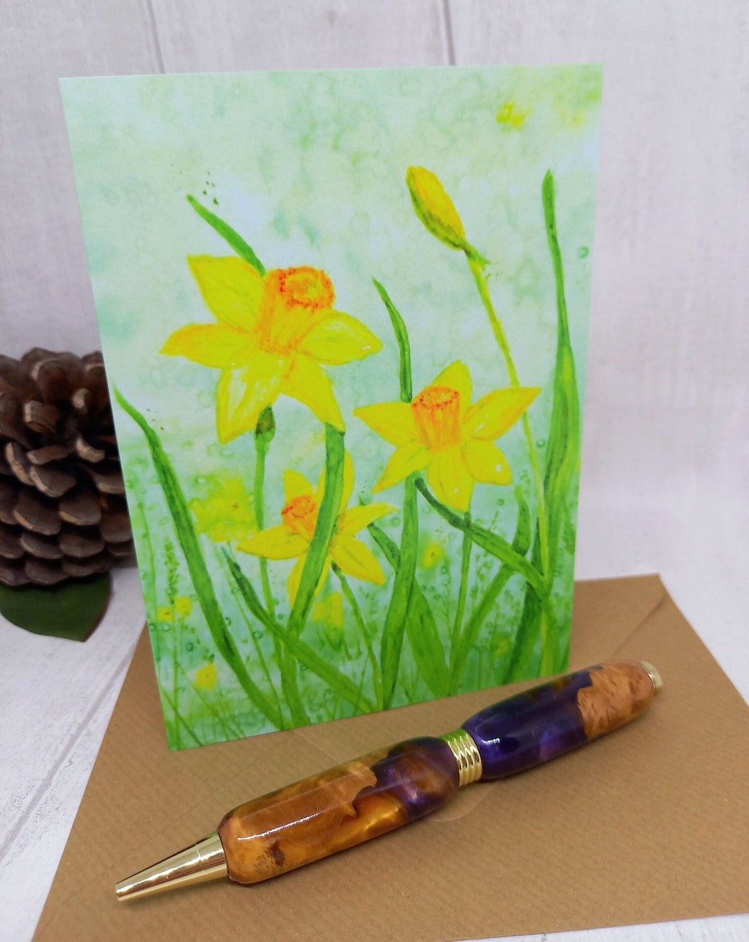 Daffodil Birthday Card, Spring Summer Card, Blank Card, Animals and ...
