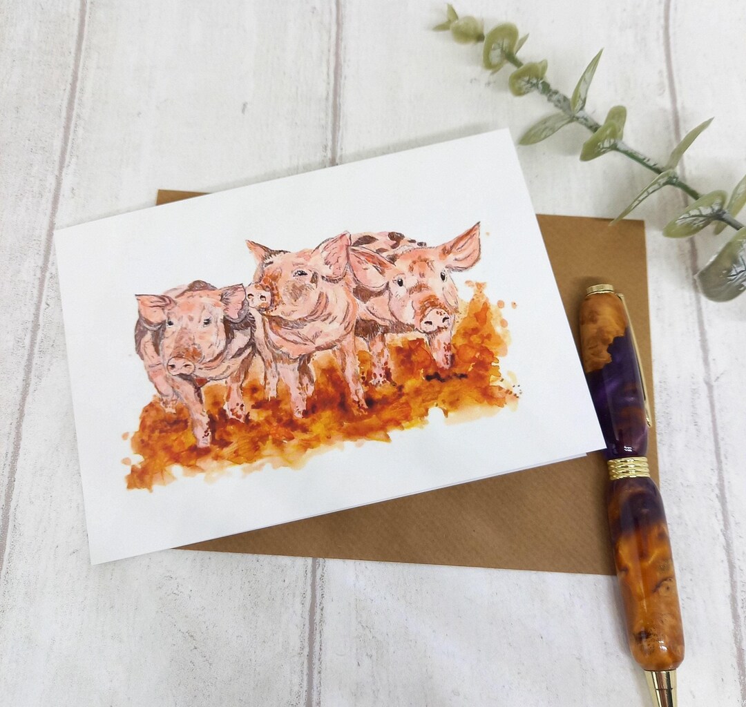 Pig Birthday Card, Pig Greetings Card, Pig Gifts, Blank Card, Animals ...