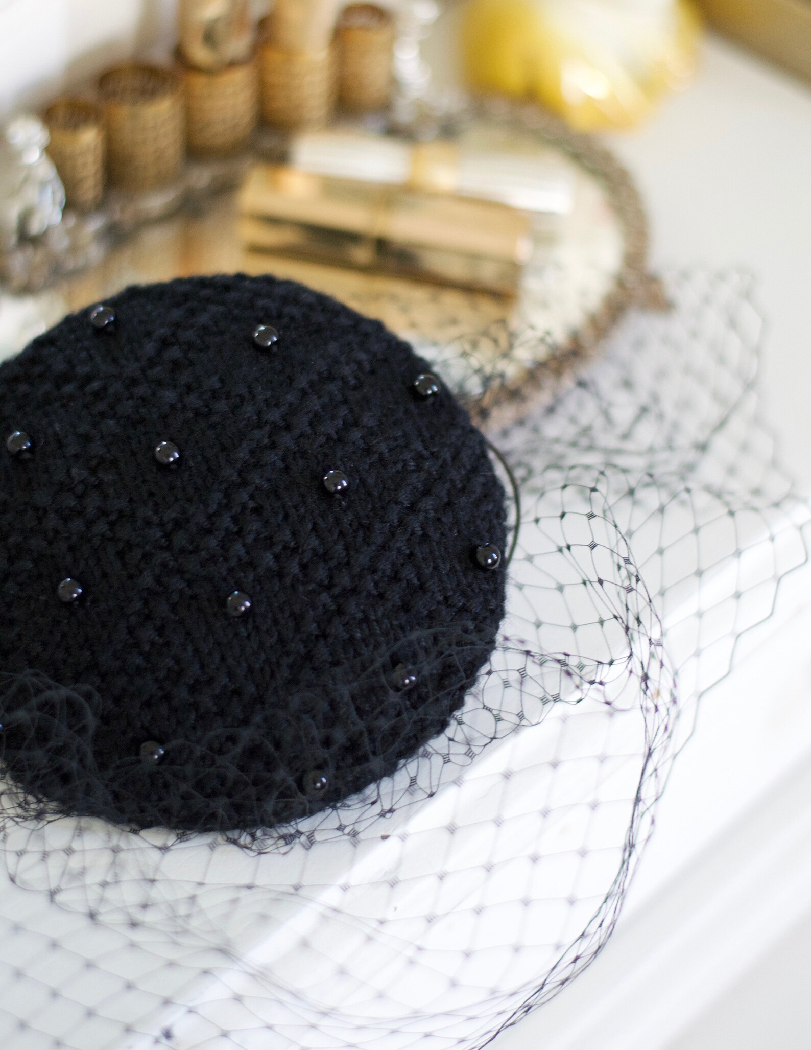 KNITTING PATTERN - Black Fascinator With Veil, Funeral Hat With Veil ...
