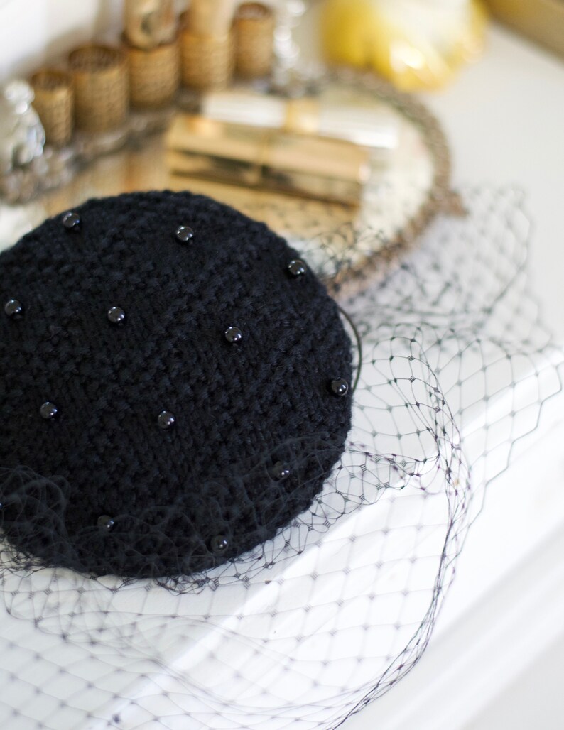 KNITTING PATTERN - Black Fascinator With Veil, Funeral Hat With Veil ...