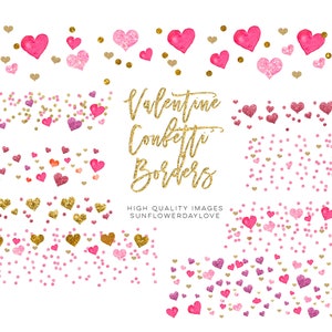 Valentine Pink Watercolor Hearts Borders Clipart, Vday Frame Clipart ...