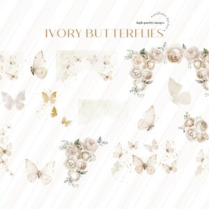 Ivory White Butterflies Clipart, Watercolor White Gold Butterfly for ...