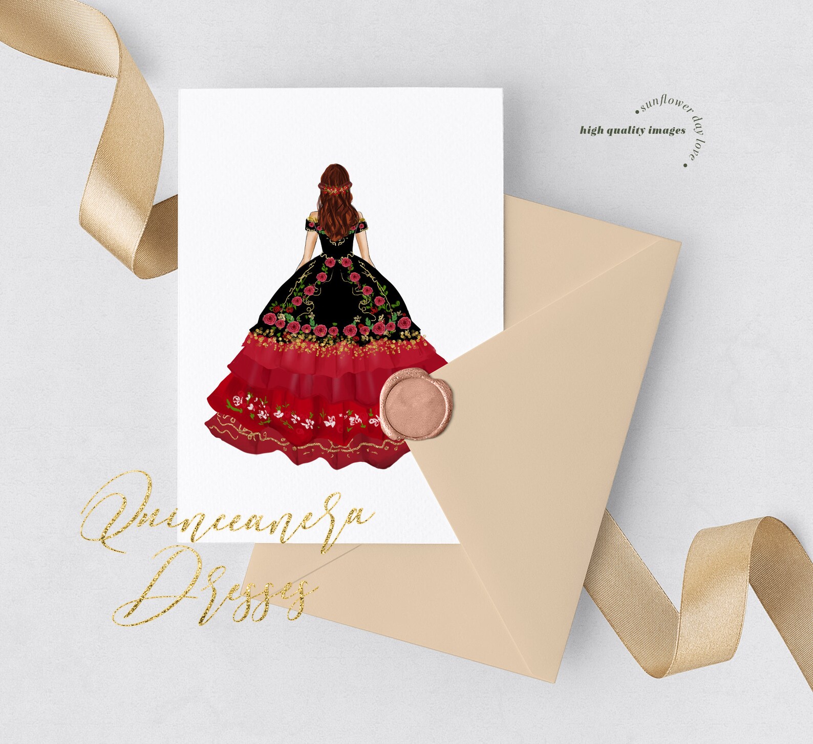 Miss Quince Clipart Wedding Princess Dresses Black & Red - Etsy