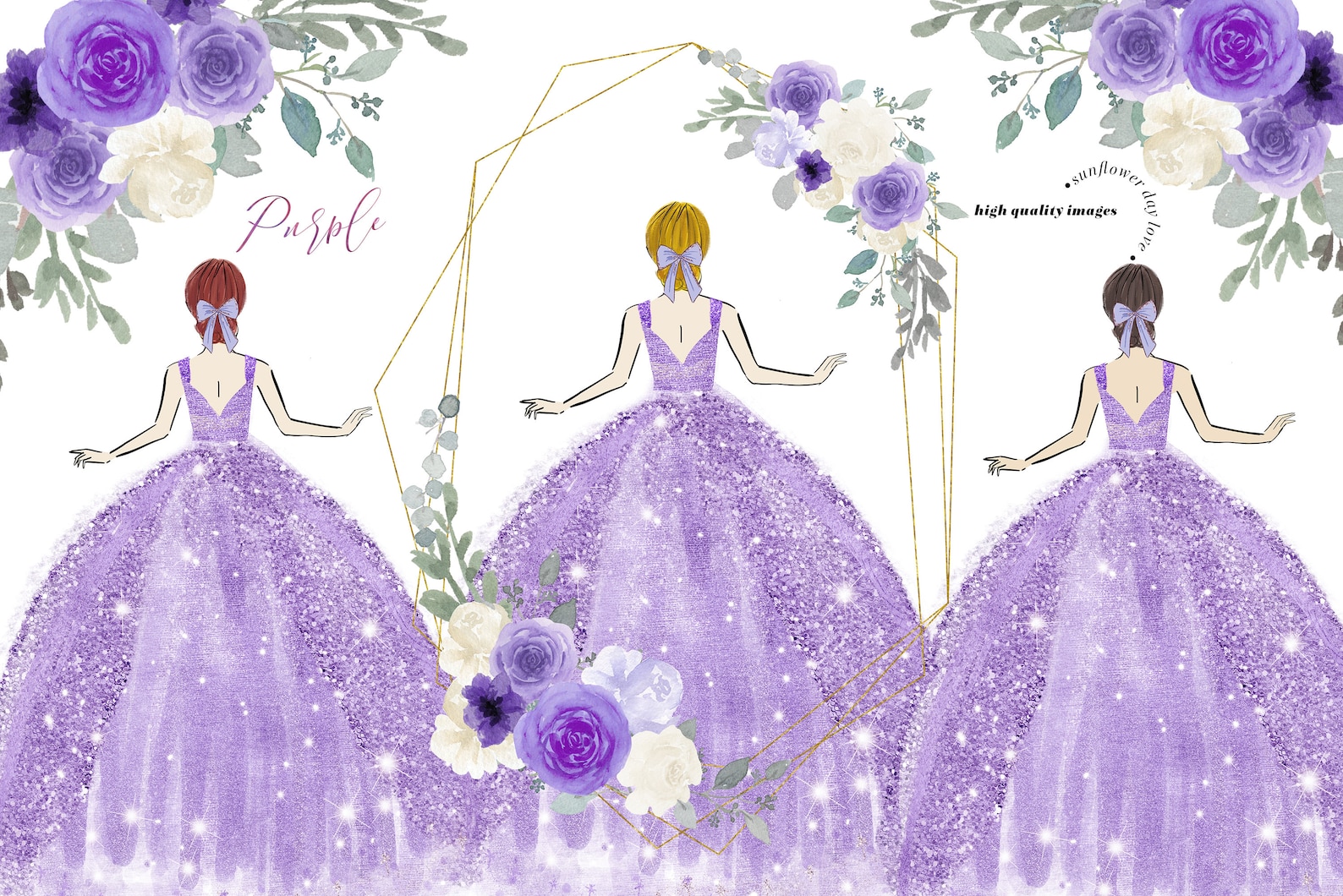 Lilac Purple Princess Dress Clipart Lilac Purple Flowers - Etsy