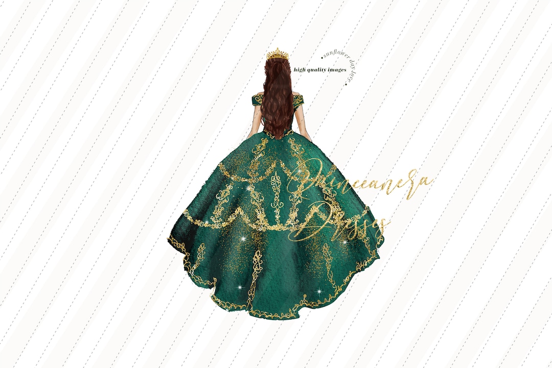 Emerald Green Princess Watercolor Clipart, Hunter Green Quinceañera ...