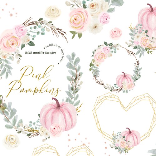 Pink Autumn Pumpkin Clipart Watercolor Fall Pumpkin - Etsy