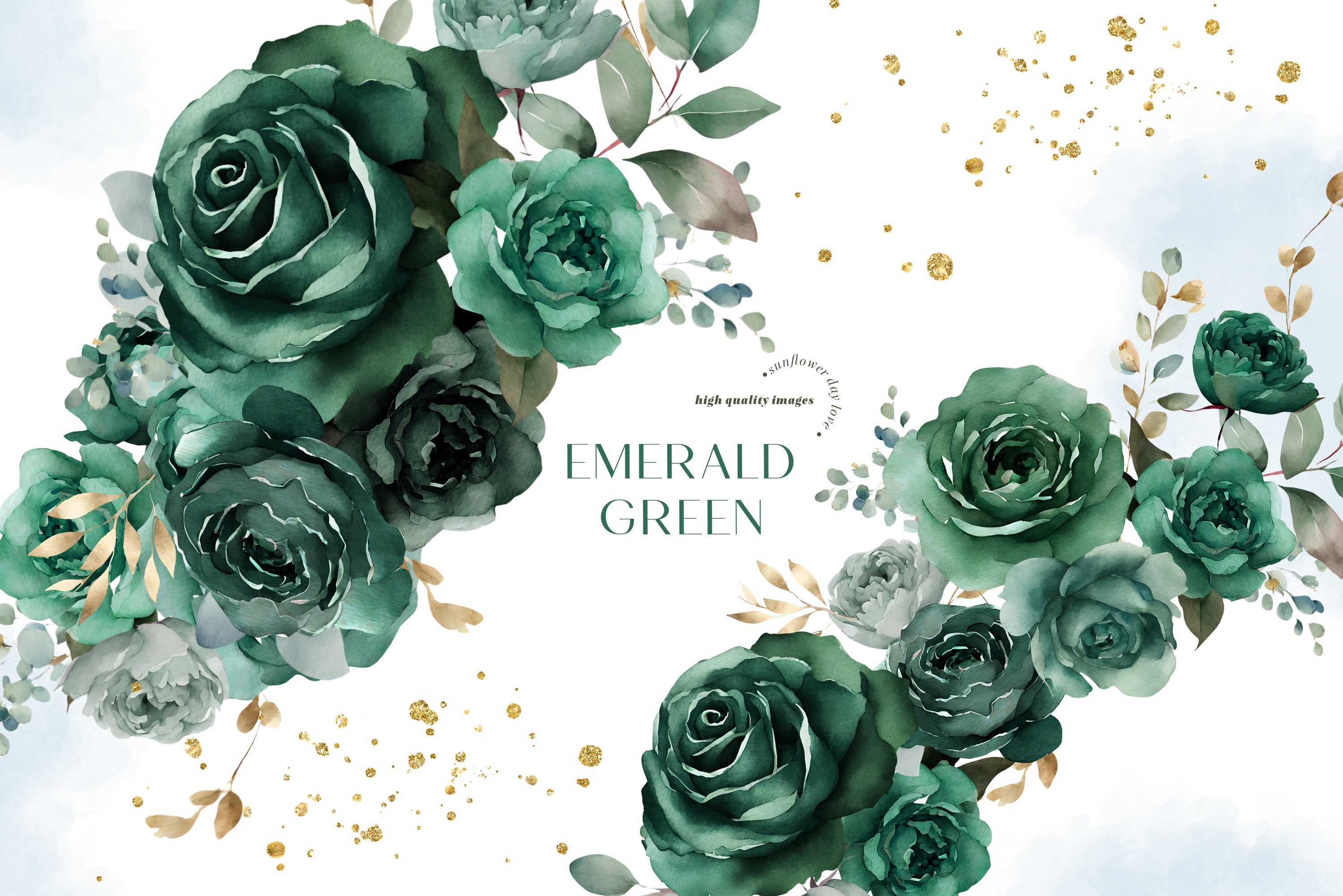 Emerald Green Floral Lineart