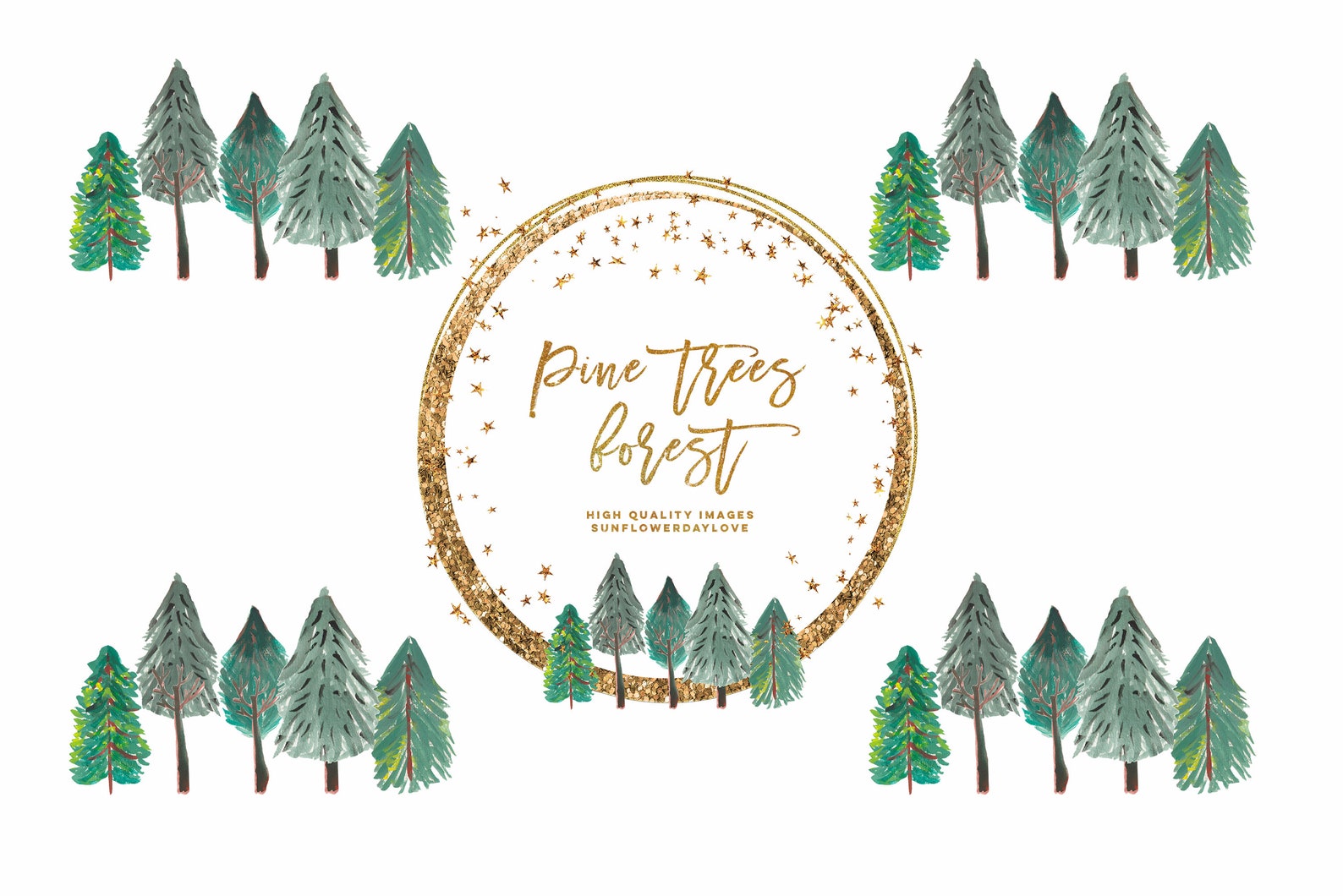 Pine Trees Forest Premade Templates Pine Trees Watercolor | Etsy