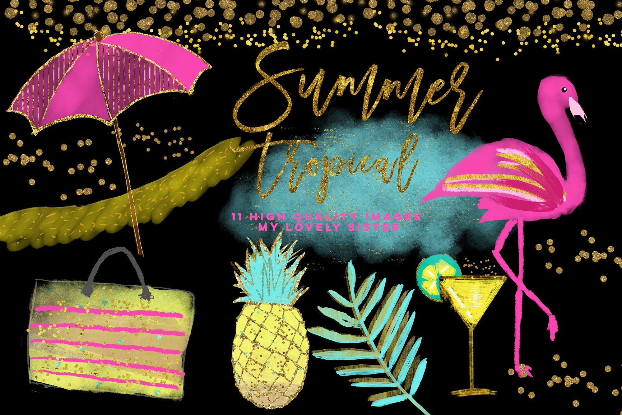 Flamingo Clipart Pineapple Tropical Clip Art Summer Clipart - Etsy