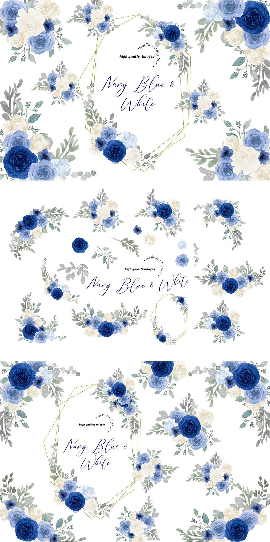 Navy Blue Watercolor Floral Clipart Navy Blue Flowers - Etsy