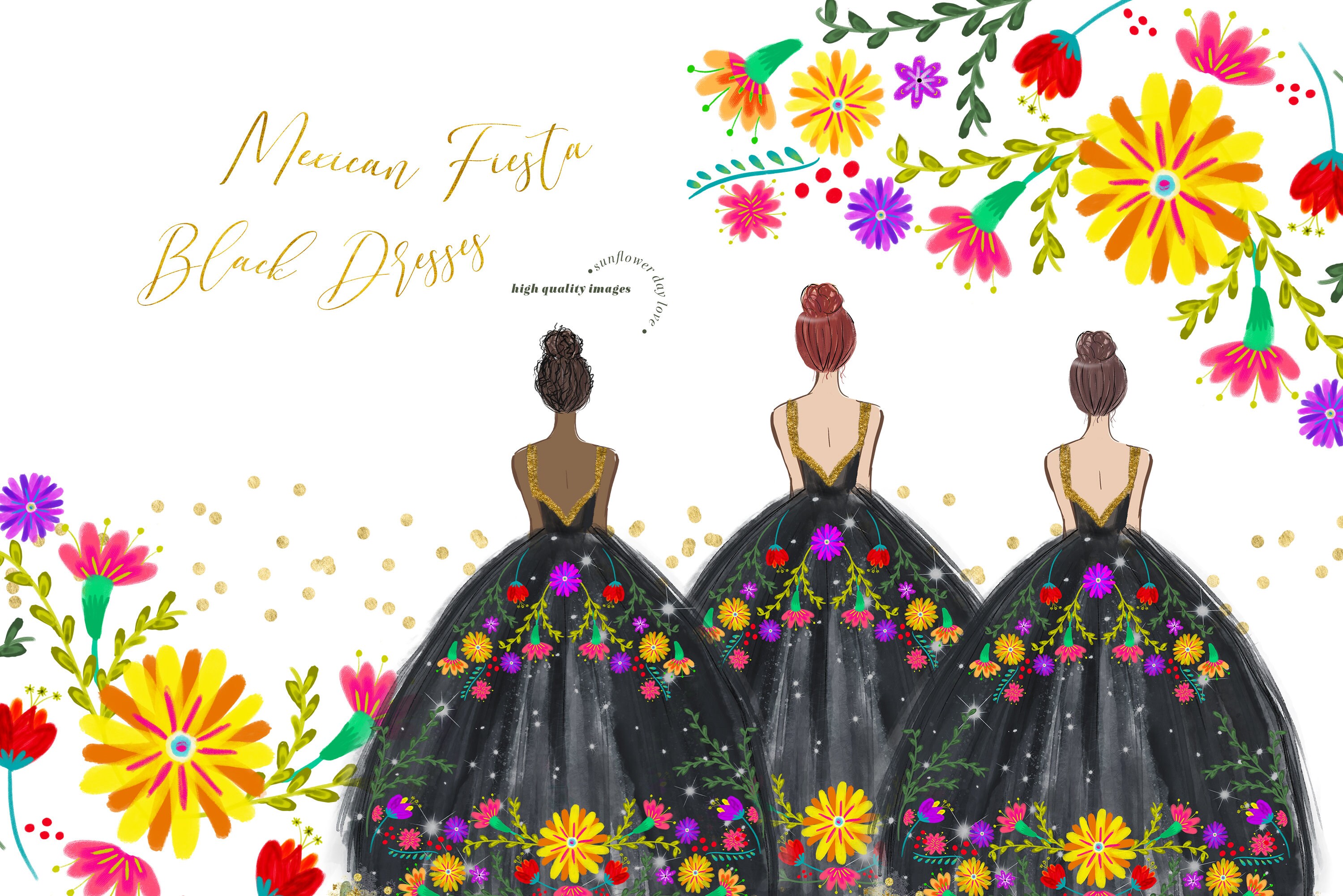 Miss Quince Clipart Wedding Princess Black Dresses Clipart - Etsy