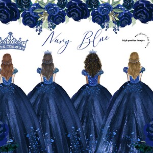 Navy Blue Princess Dresses Watercolor Clipart, Navy Blue Quinceañera ...