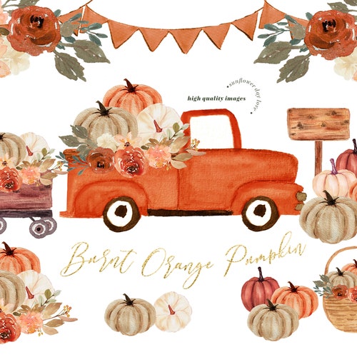Harvest Truck. Watercolor Autumn Clipart Pumpkins Car - Etsy