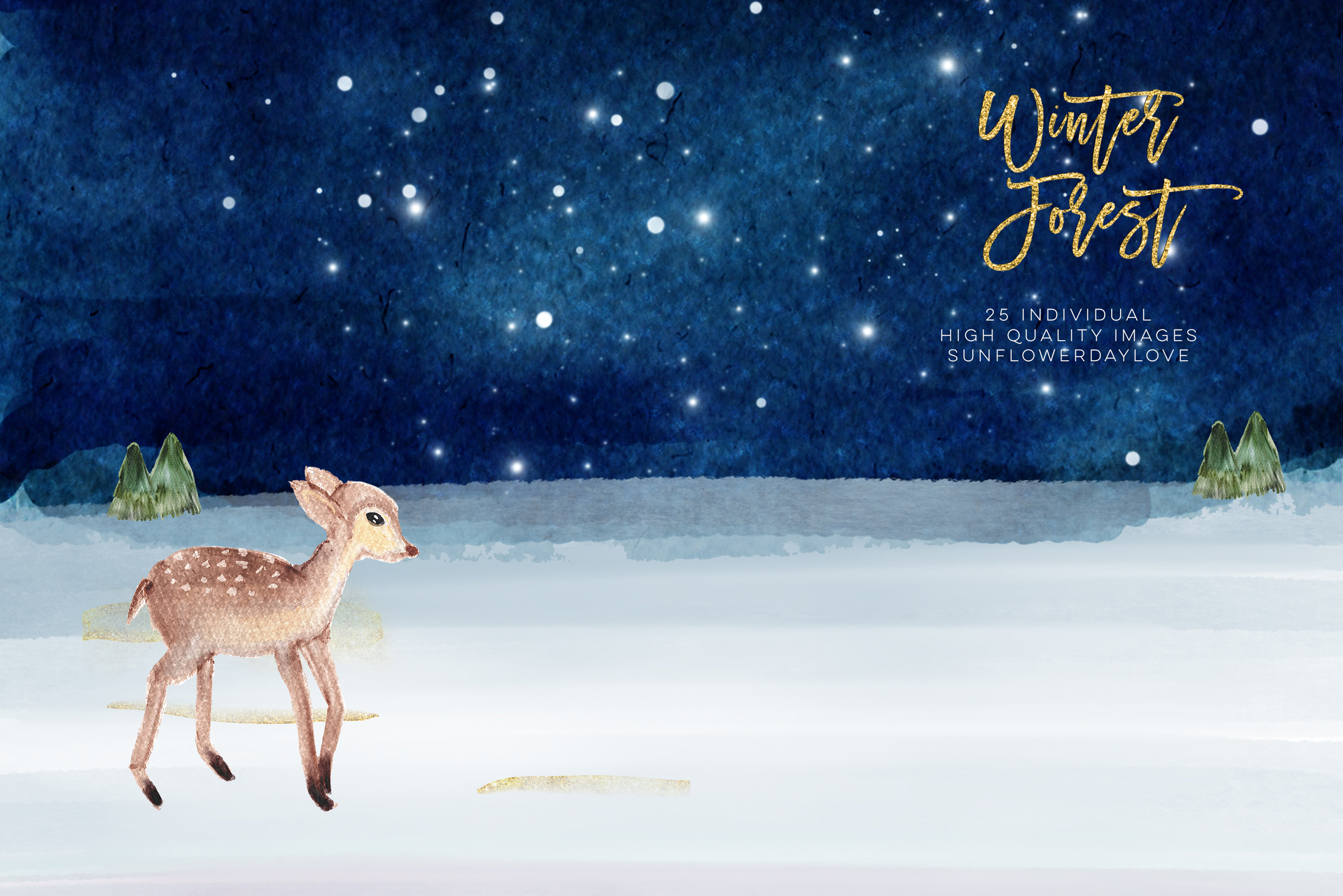 Winter Woodland Animals Clipart Watercolor Pine Trees - Etsy