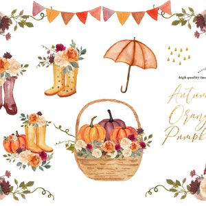 Autumn Orange Pumpkin Boots Clipart, Burgundy Pumpkin Watercolor ...