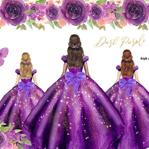 Elegant Dark Purple Princess Dress Clipart, Dark Purple Flowers ...