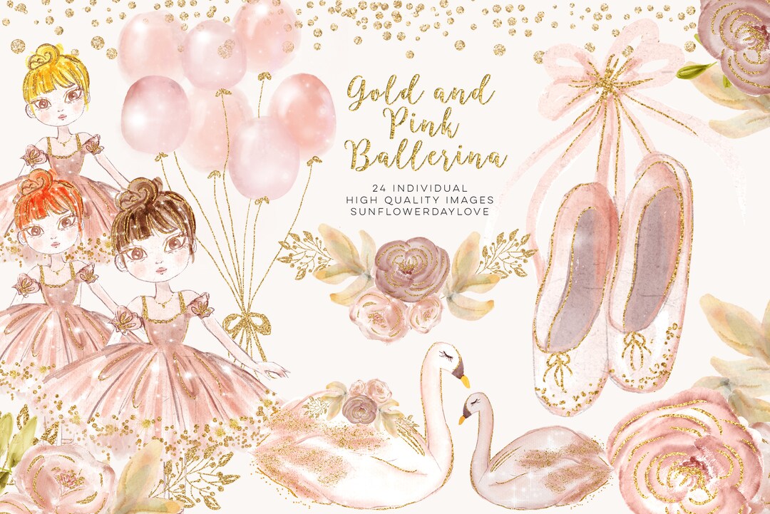Princess Ballerina Pink Gold Clip Art Ballerina Planner - Etsy