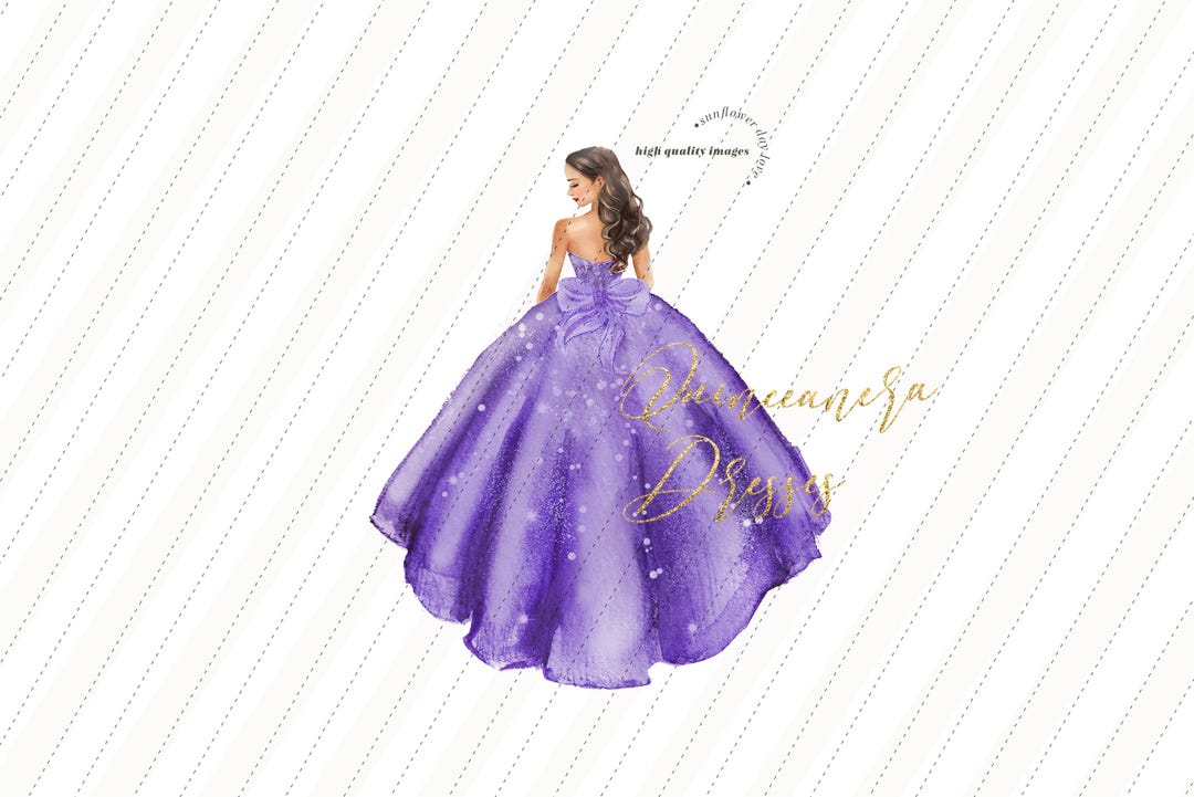 Purple Princess Watercolor Clipart, Purple Quinceañera Wedding Dress ...
