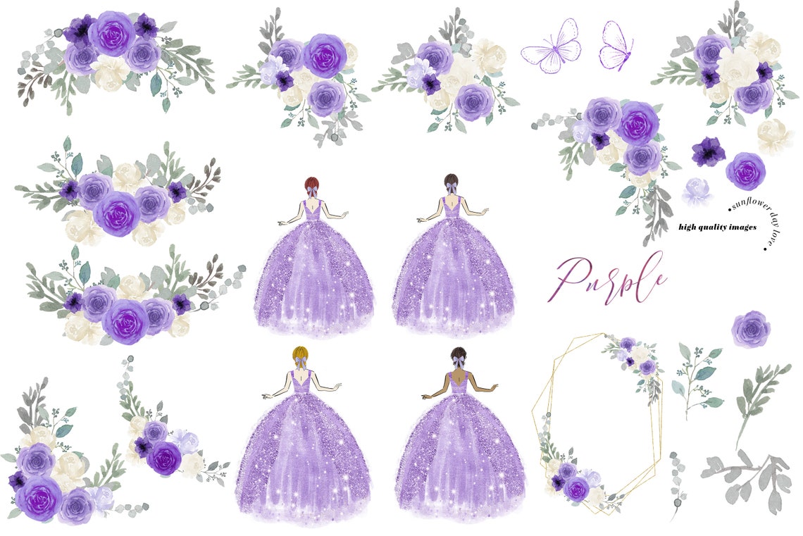 Lilac Purple Princess Dress Clipart Lilac Purple Flowers - Etsy