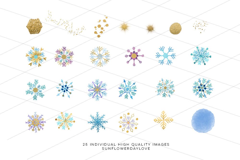 Winter Snowflakes Clip Art Snowy Clip Art Watercolor - Etsy