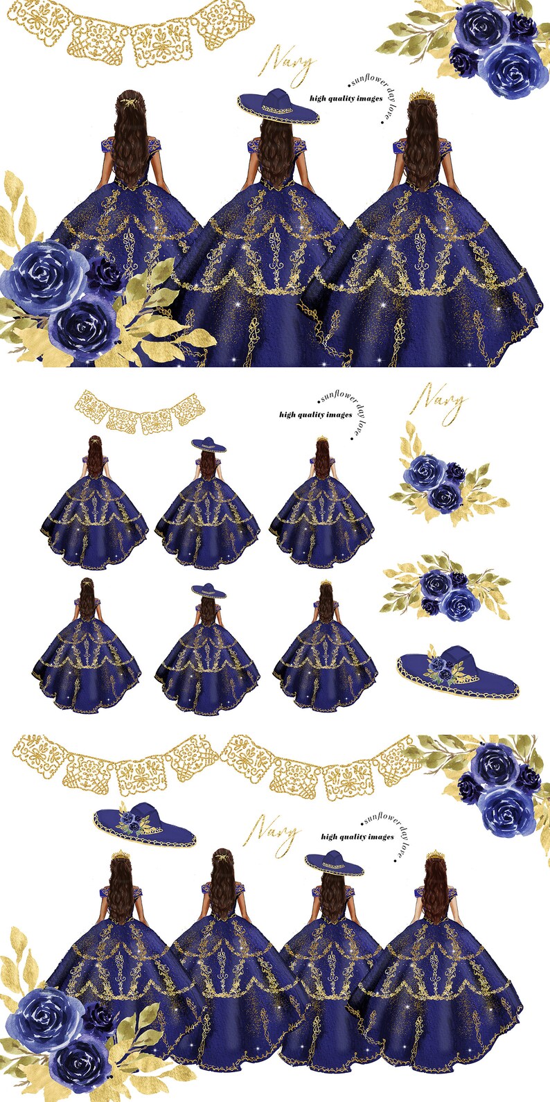 Navy Blue Princess Dresses Watercolor Clipart Navy Blue - Etsy