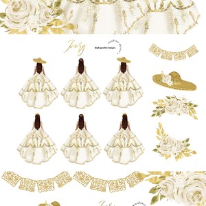 Ivory White Gold Princess Dresses Watercolor Clipart, Ivory White Gold ...