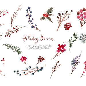 Winter Berries Wreath Clipart, Watercolor Christmas Clipart, Winter ...