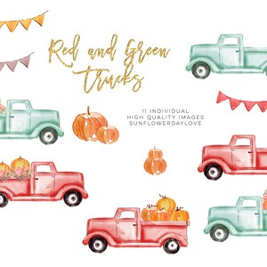 Pumpkin Truck Clipart, Watercolor Red Truck Pumpkins, Country Pumpkin ...