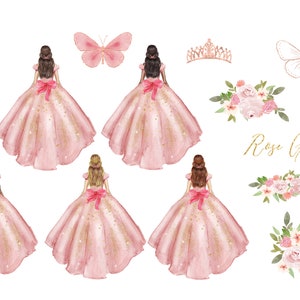 Rose Gold Princess Dresses Quinceañera, Rose Gold Flowers Watercolor ...