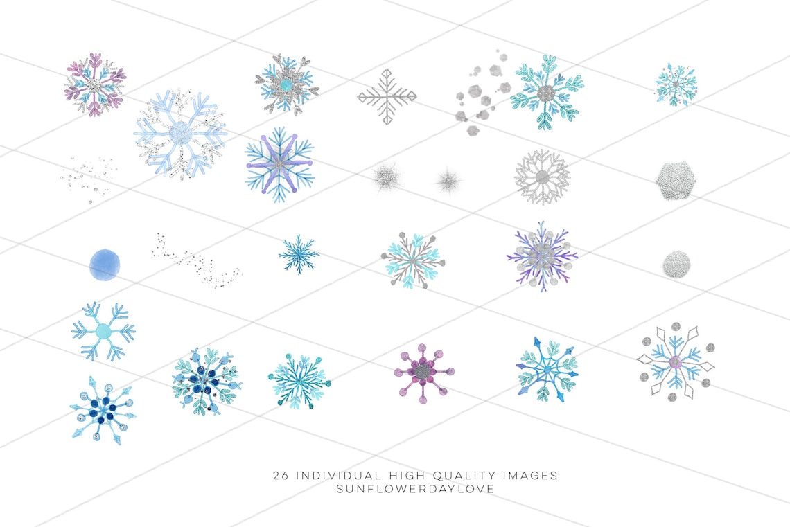 Silver Winter Clip Art Silver Glitter Snowflakes Clip Art - Etsy